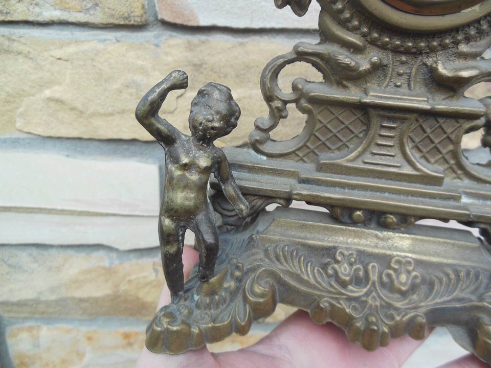 Vintage JEFFAM Metal Cherub Angel Figural Clock Working! | eBay
