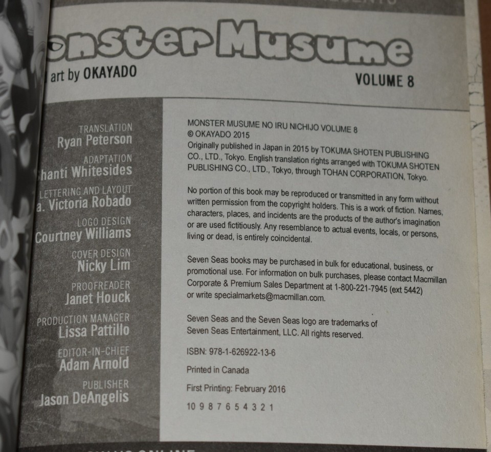 1st printing Monster Musume Vol 8 Hot Tub Slime Machine OKAYADO ...