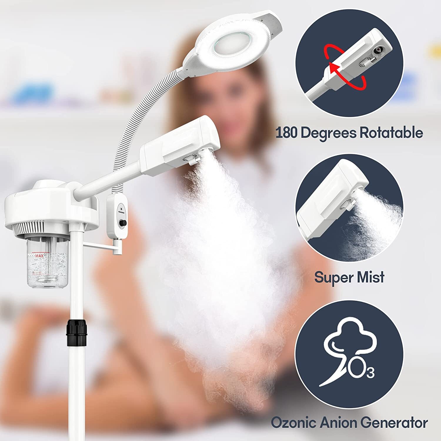 2 in 1 Face Steamer with Strong Steam and 5X Magnifying Lamp Skin Care ...