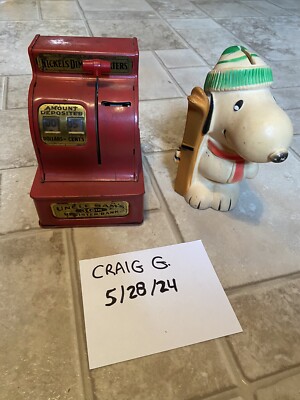 Vtg 1966 Snoopy Skis PEANUTS Plastic & 1980s Uncle Sam’s 3 Coin ...