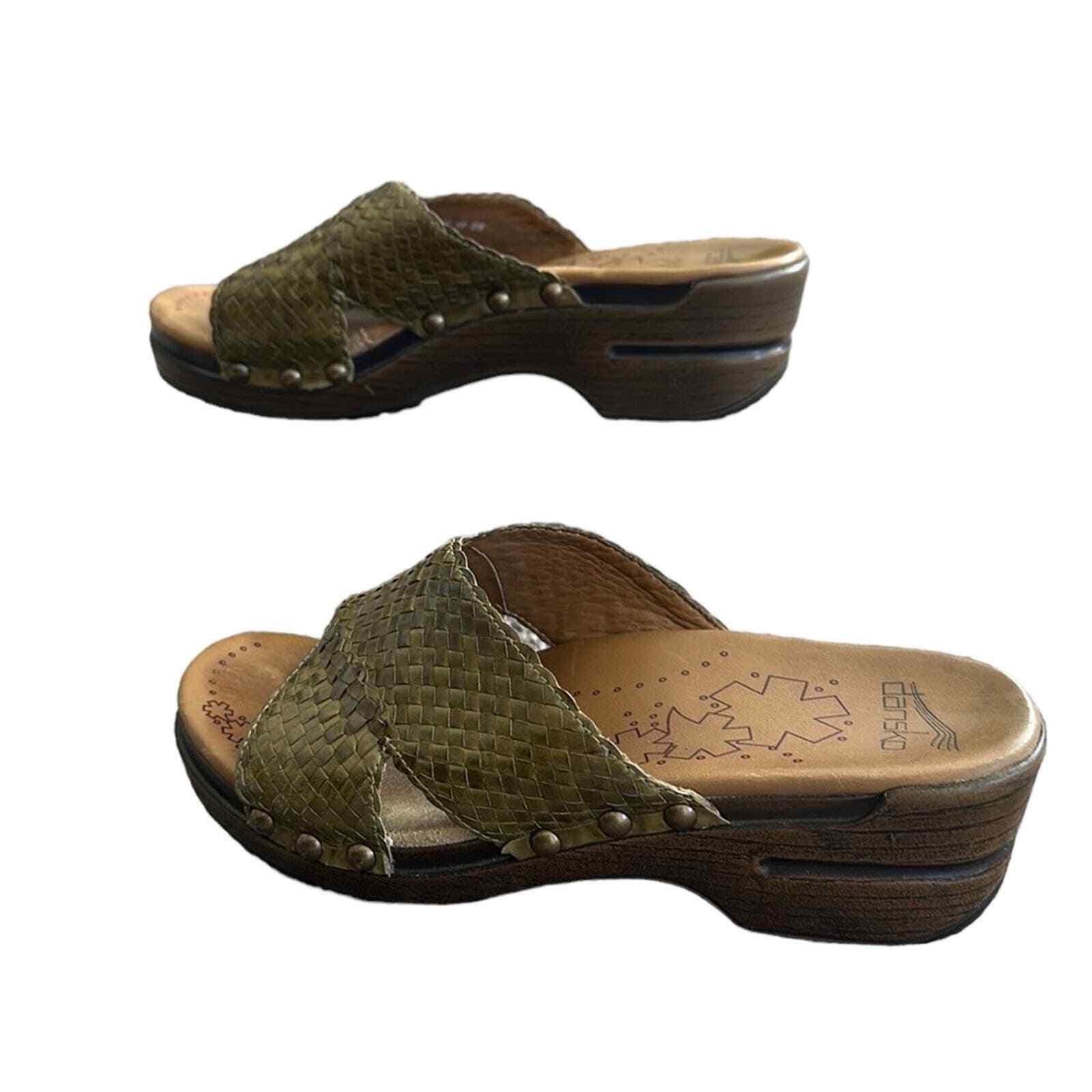 Dansko Mila Woven Olive Green Leather Sandals Slides … - Gem