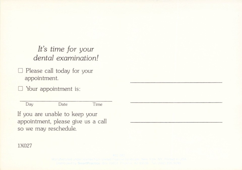 1952 Lucy Linus Brown Peanuts Dentist Reminder Artist Signed Schulz ...