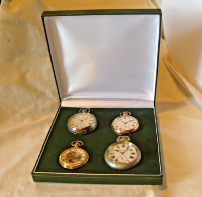 Pocket Watch Box With 4 Velvet Recessed Display Bases Green & Gold ...