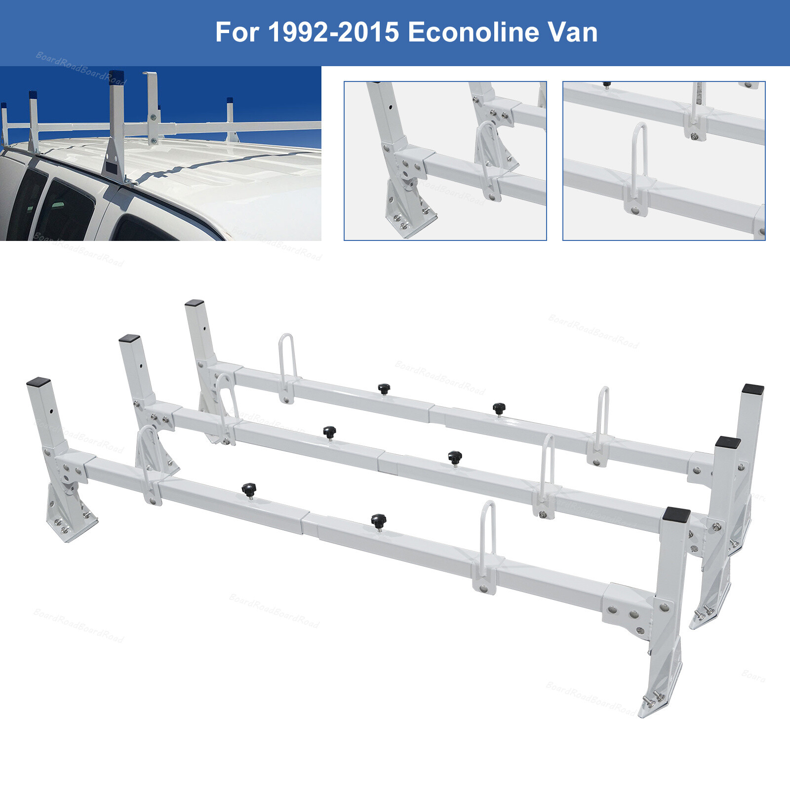Fits Ford Econoline Van 3 bar 1992-2015 Ladder Roof Racks Steel White ...