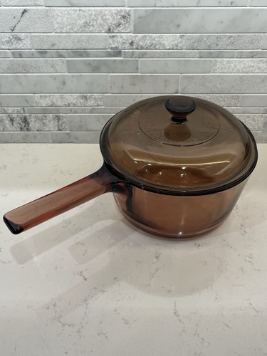 Corning (PYREX) Vision Ware 1.5L Amber Glass Pot Sauce Pan with Lid ...