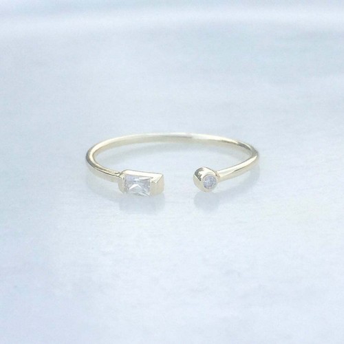 Dainty Delicate Double Stone Open Ring Gold Silver stacking stackable baguette | eBay