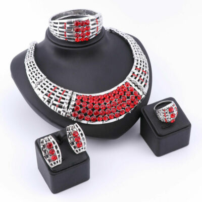 Blood Red Rhinestone Necklace Earring Bangle Jewelry Sets | eBay