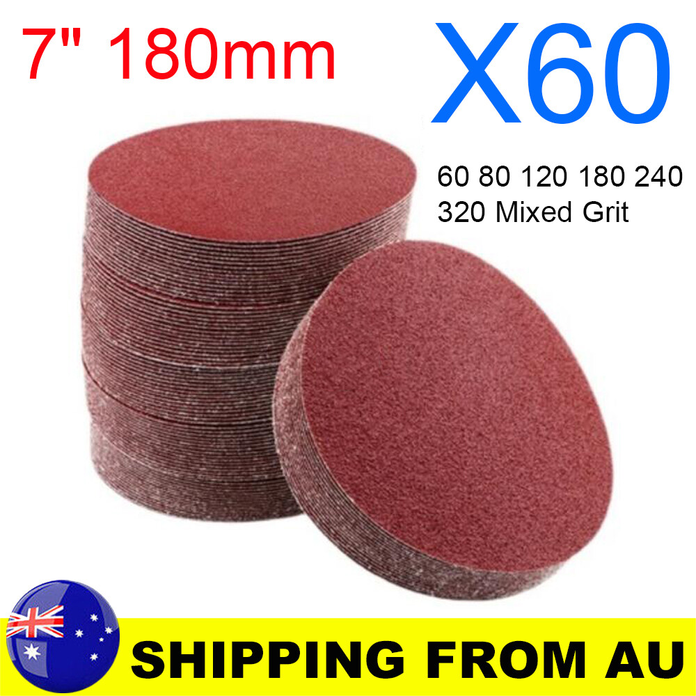 60pcs 7" 180mm Sanding Discs Pads 60 80 120 180 240 320 Grit Abrasive ...