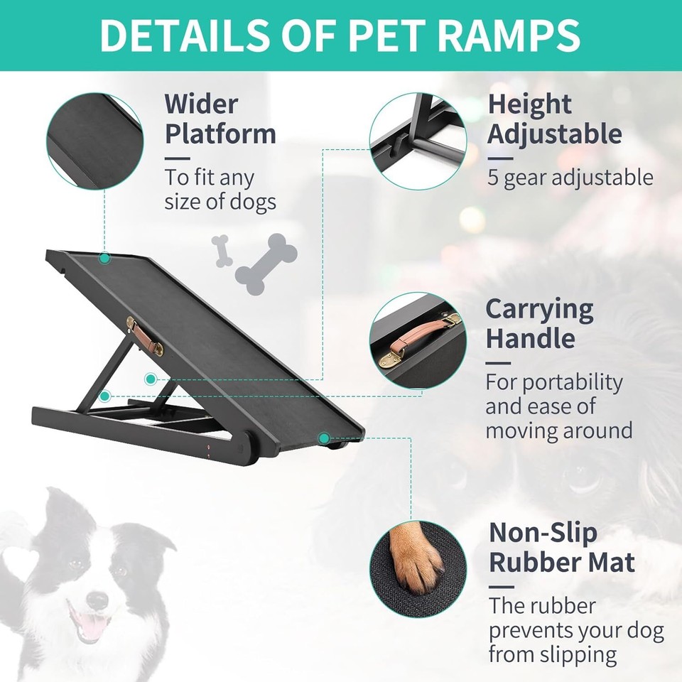 SLSY Dog Ramp 4/5 Level Adjustable Folding Pet Ramp Rubber Mat ...