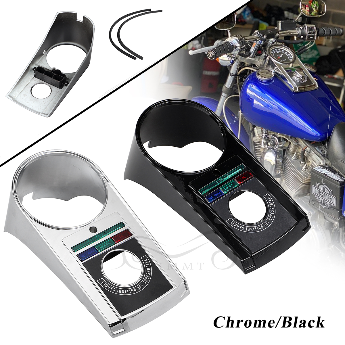 Black/Chrome Dash Panel Dashboard Fit For Harley Wide Glide Softail ...