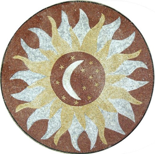 Sun Moon Stars Decor Round Medallion Tile Marble Mosaic | eBay