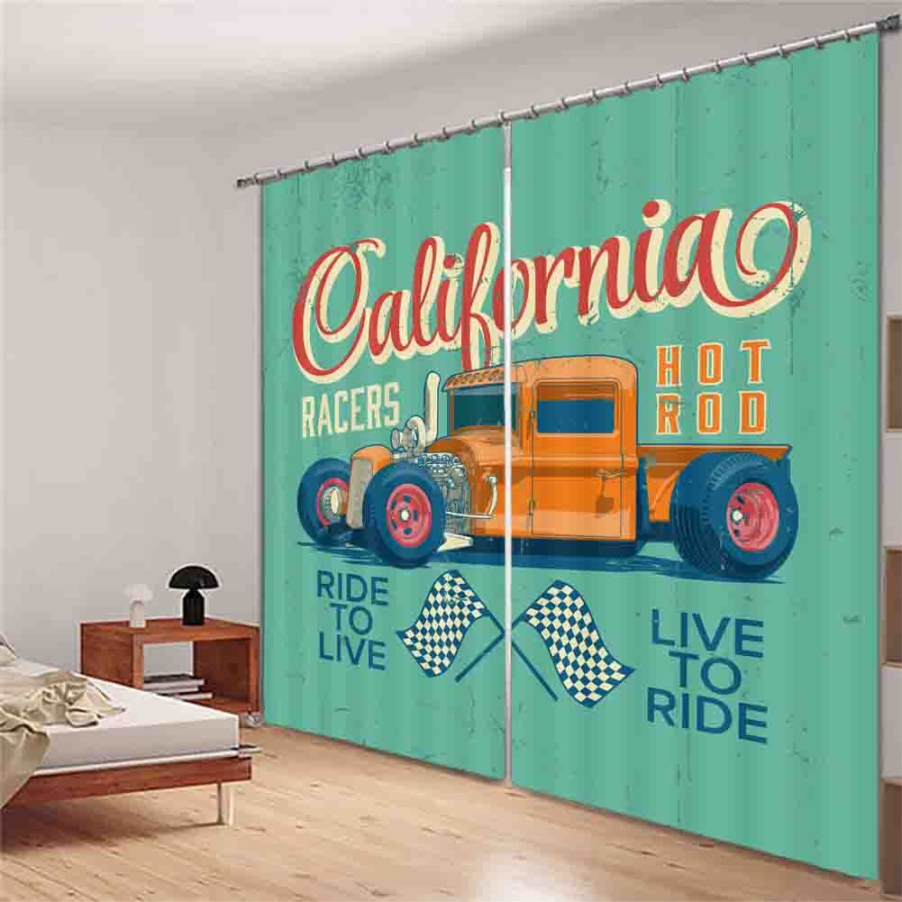 Black White Chequere Flag 3D Blockout Photo Print Curtain Fabric ...