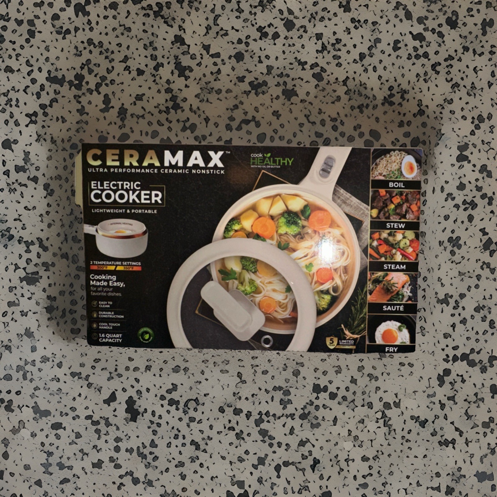 Ceramax Electric Cooker Ceramic Nonstick 1.6 Quart White Easy Clean ...