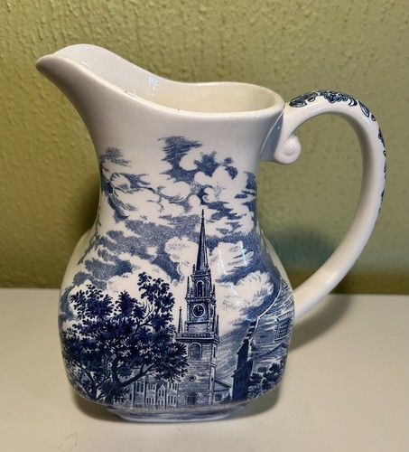 Liberty Blue Historic Colonial Scenes Old North Church Ceramic Pitcher ...