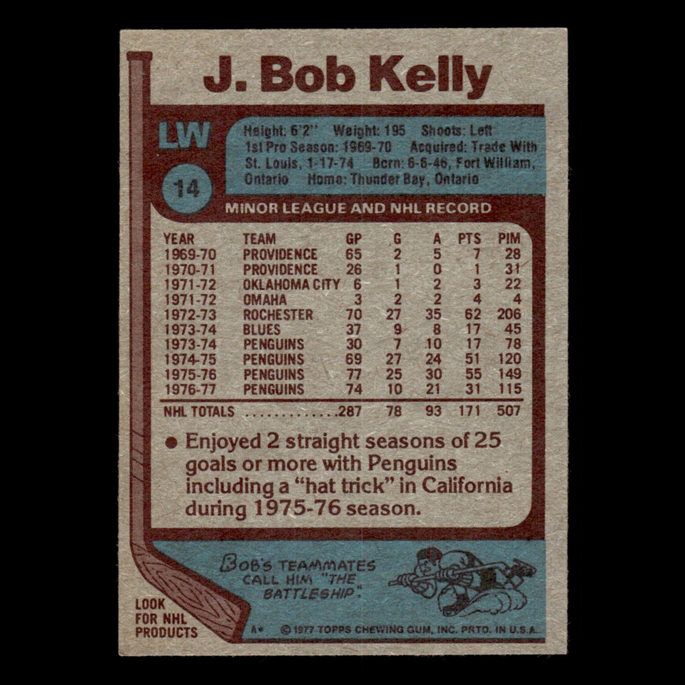J. Bob Kelly #14 1977 Topps Pittsburgh Penguins Hockey Card NHL EX | eBay