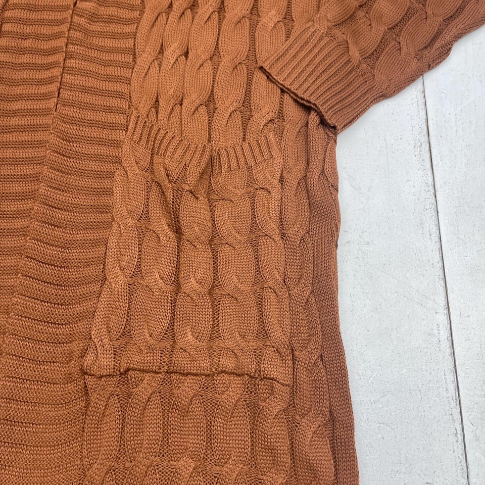 Cable Knit Duster Sweater Cardigan Womens 3XL Brown Open Front Pockets ...