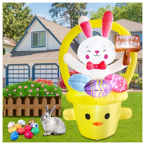 5 FT Easter Inflatables Bunny with Chick Basket and Colorful Easter ...