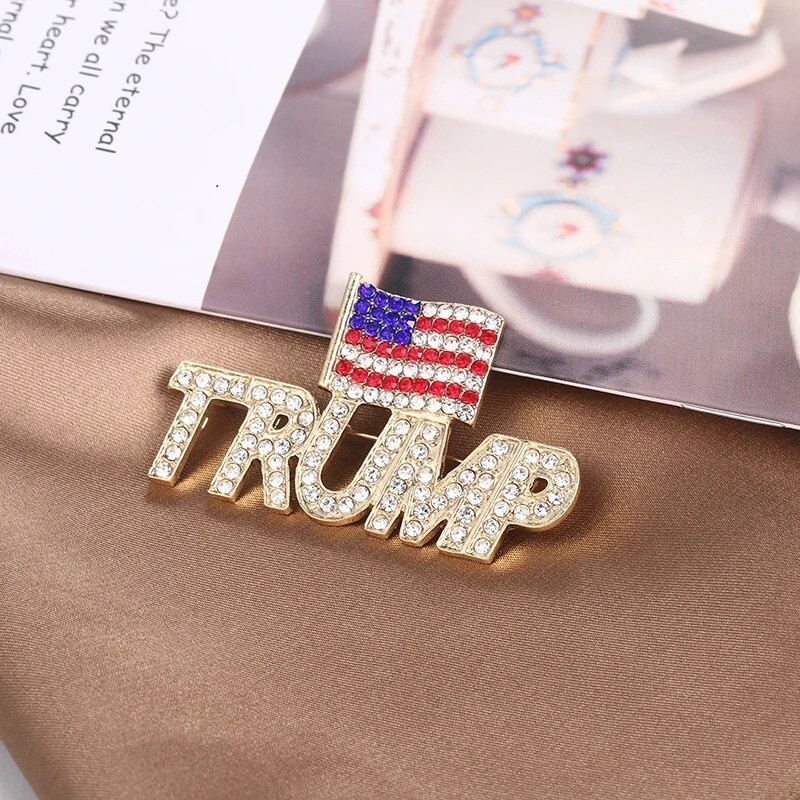 Crystal Rhinestone Amerian Flag TRUMP LETTERS Brooch Pins Clothes ...