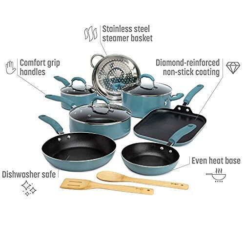 Goodful Premium Nonstick Pots and Pans Set, Diamond Reinforced Non ...