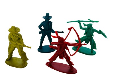 Plastic Cowboys Western Indians Native Toy Figures lot vtg marx mpc ...