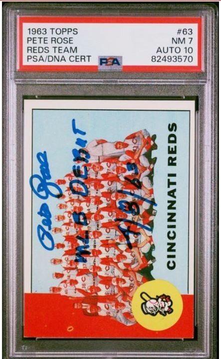 1963 Topps Pete Rose Reds Team Signed Baseball Card PSA 7 DNA 10 Auto ...