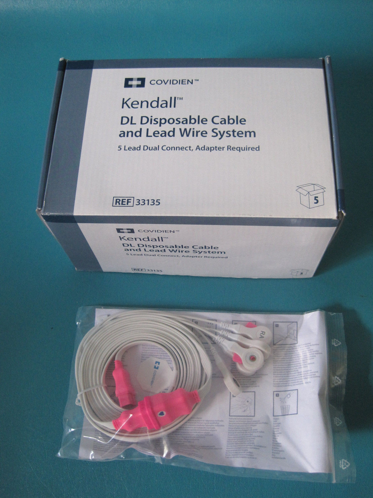 1 Box of 5qty Covidien Kendall DL Disposable Cable and 5 Lead Wire ...