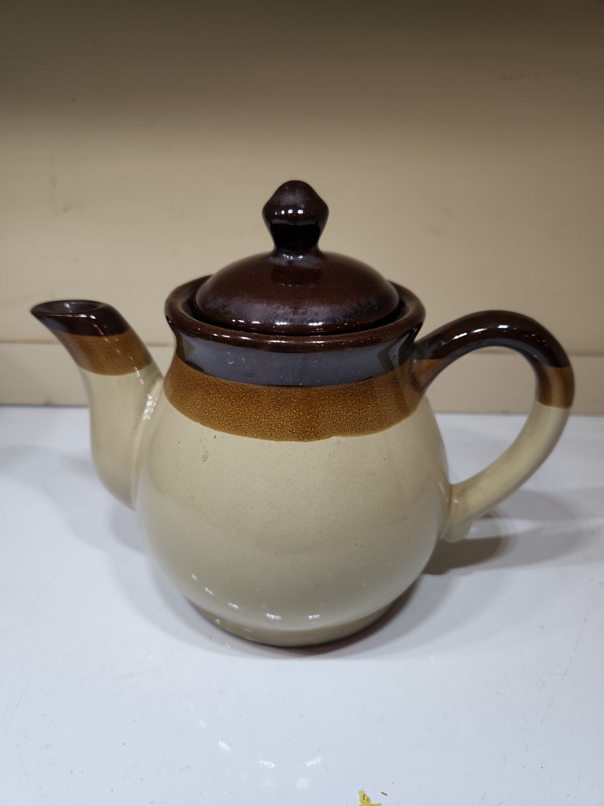 Vintage Tan and Brown Stoneware Teapot | eBay