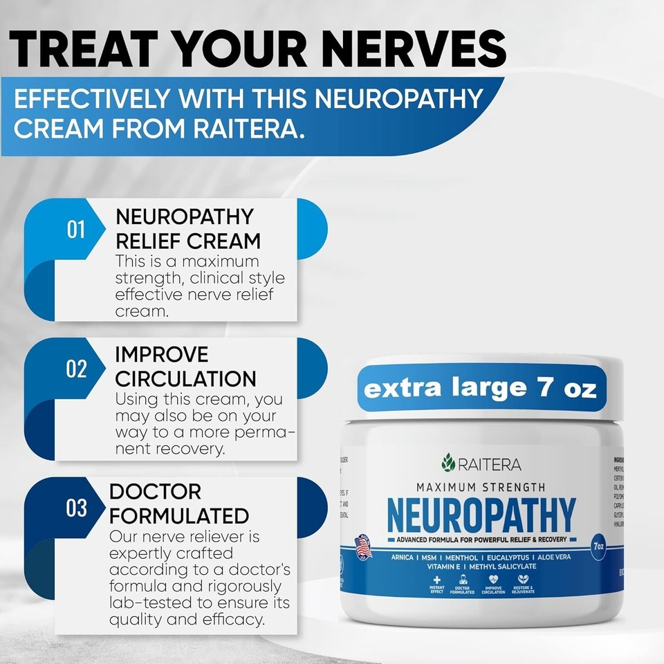Raitera Neuropathy Relief Cream, Strength Nerve Relief for Feet Hands ...