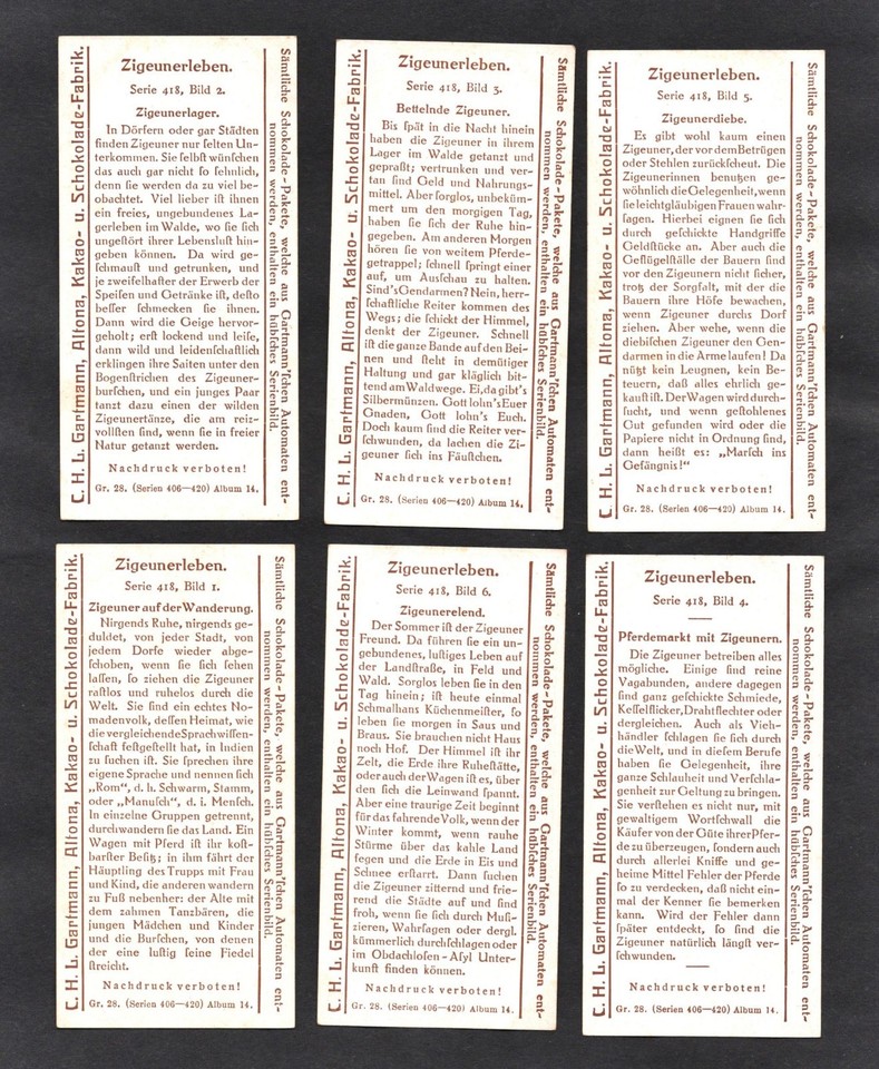 Gypsy Life German Ser 418 Gartmann Card Set 1900s Romany Caravan Music ...