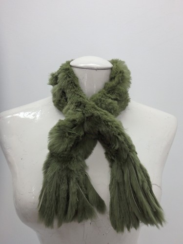 Satin Rabbit Real Fur collar / scarf Green for Winter Coat Jacket 42265 ...
