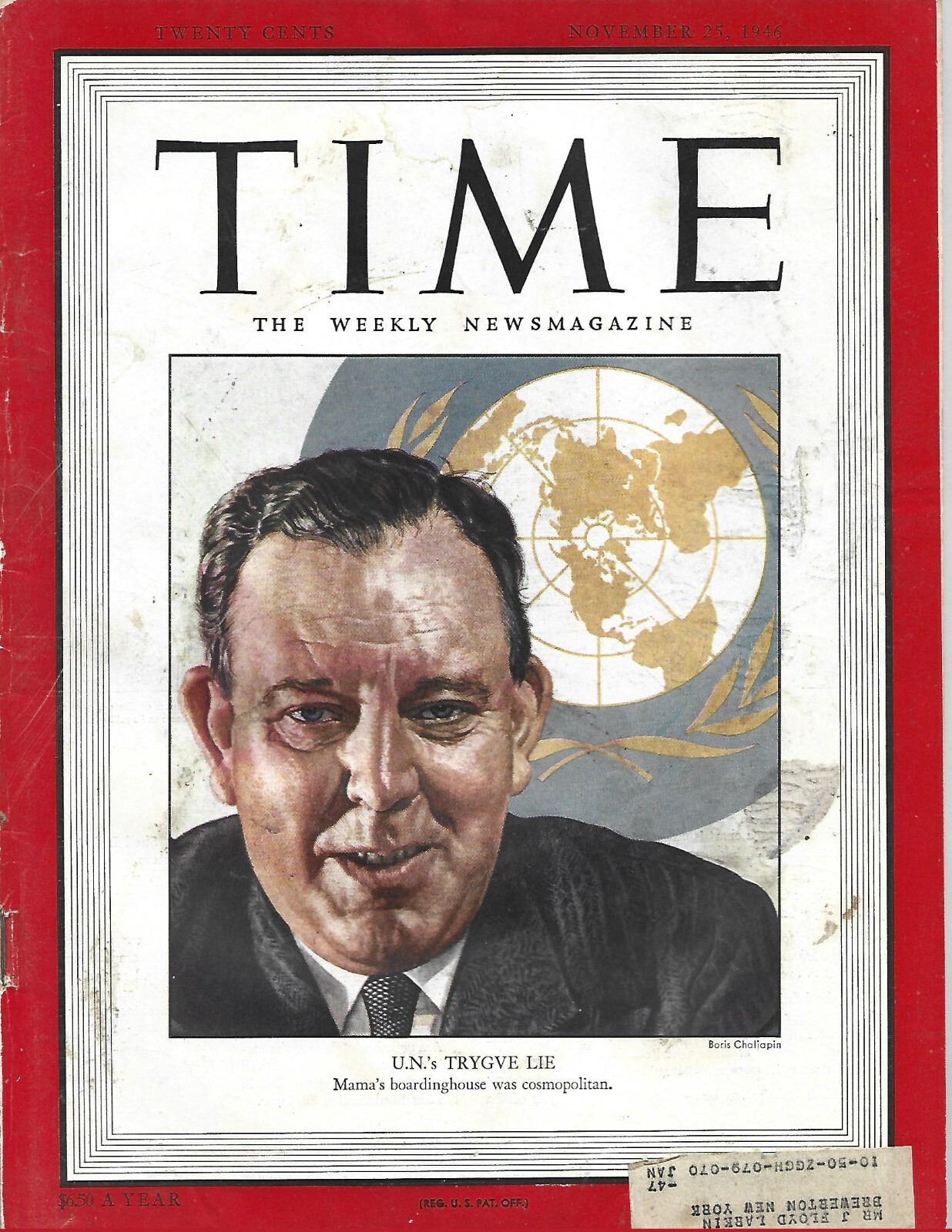 NOVEMBER 26 1946 TIME MAGAZINE U.N. TRYGVE LIE CONGRESS INDUSTRIAL ...