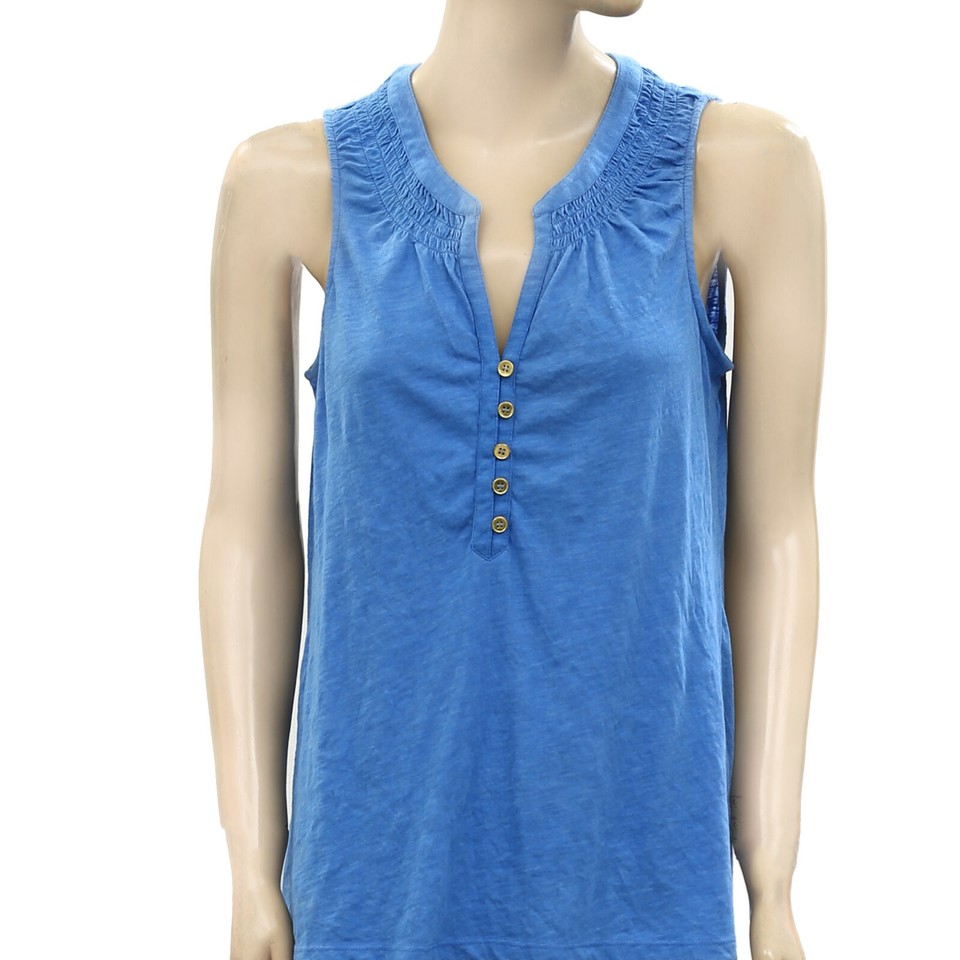 Lilly Pulitzer Essie Tank Tunic Top Smocked Solid Resort Blue Beach XS ...
