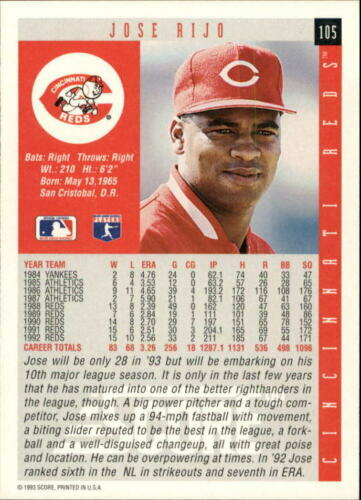 1993 Score #105 Jose Rijo Cincinnati Reds | eBay