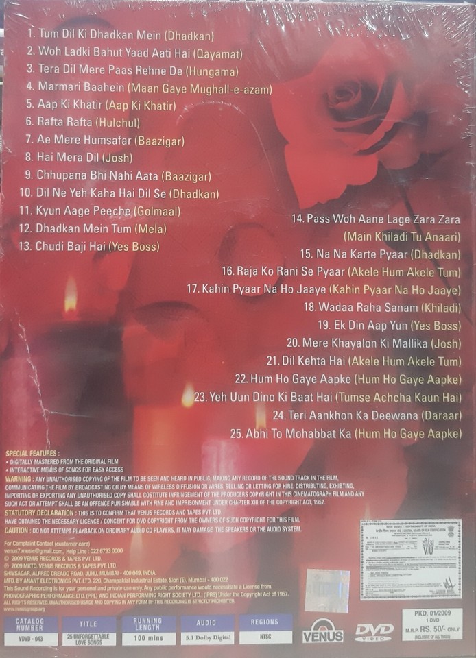 25 Unforgettable Love Songs - Bollywood Hindi Songs Video DVD / Songs ...