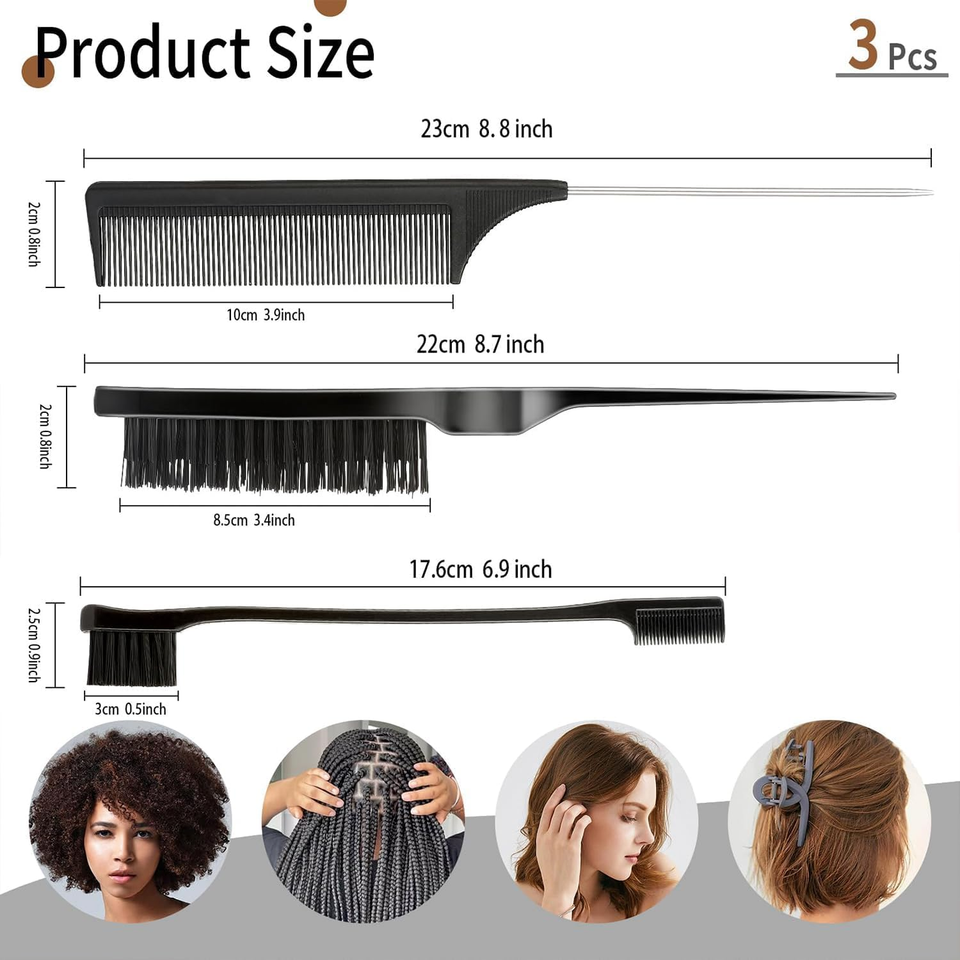 Slick Back Hair Brush and Comb Set for Women and Men - Edge Brush, Fine ...