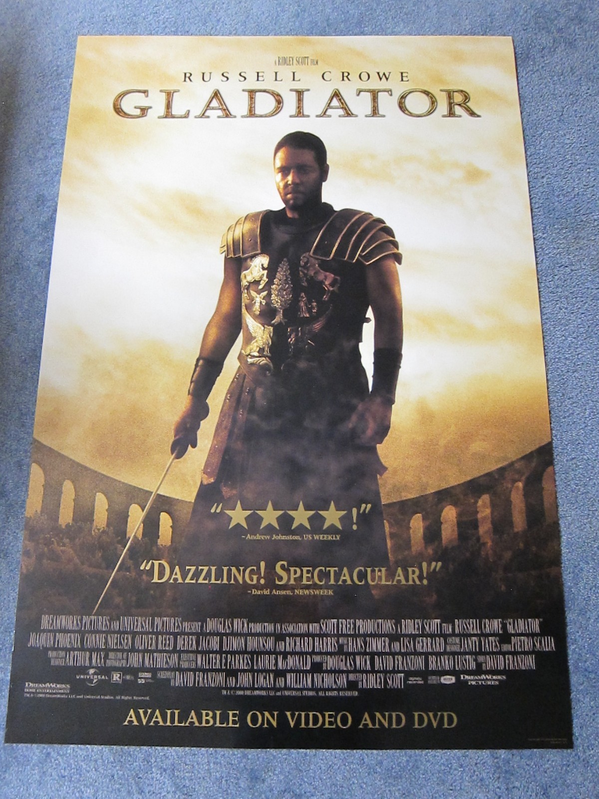 GLADIATOR Video Store Original 27x40" Promo Movie Poster Russell Crowe ...
