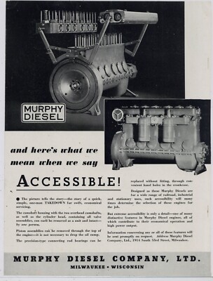 1935 Murphy Diesel Engine Ad: for Railroad, Industrial, & Stationary ...