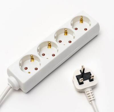 EU to Cyprus Travel Adapter 4 sockets 1.5m Extension Lead Type G | eBay UK