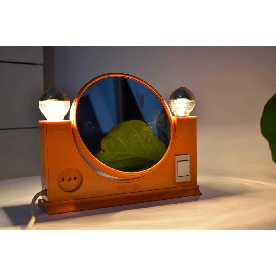 Vintage Orange Plastic Desk Mirror / Illuminated Vanity Mirror / Space ...