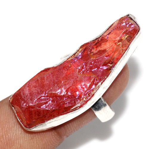 925 Silver Plated Pink Titanium Aura Quartz Ethnic Ring Jewelry Size US ...