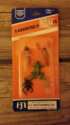 (5) Vintage Dolphin Brand assorted vinyl baits Fishing Lures # 5009 F.J ...