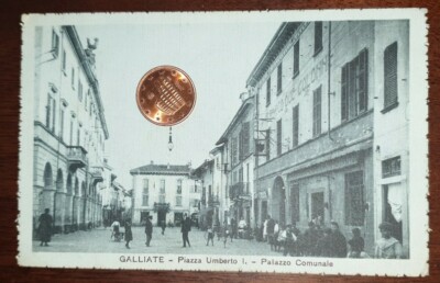 Cartolina d'epoca paesagg Italia Piemonte Novara Galliate piazza comune ...