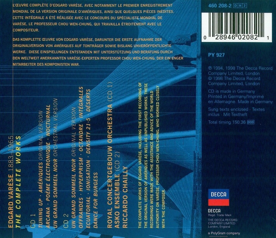 Varese The Complete Works RICCARDO CHAILLY Original Decca 2CD Box ...