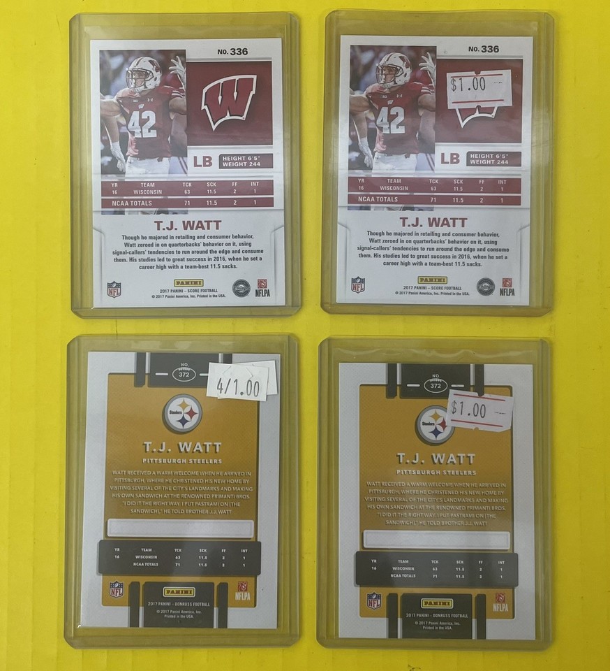 TJ Watt Pittsburgh Steelers Rookie Lot Of 4 Cards | eBay UK