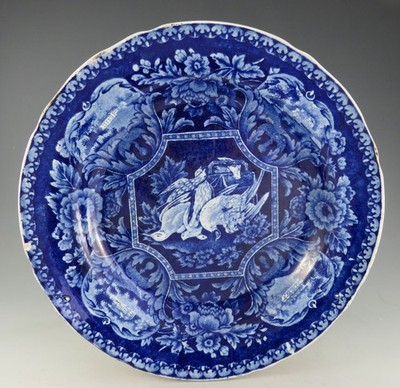 Antique Pottery Pearlware Blue Transfer Game Pattern 9" Side Plate 1825 ...