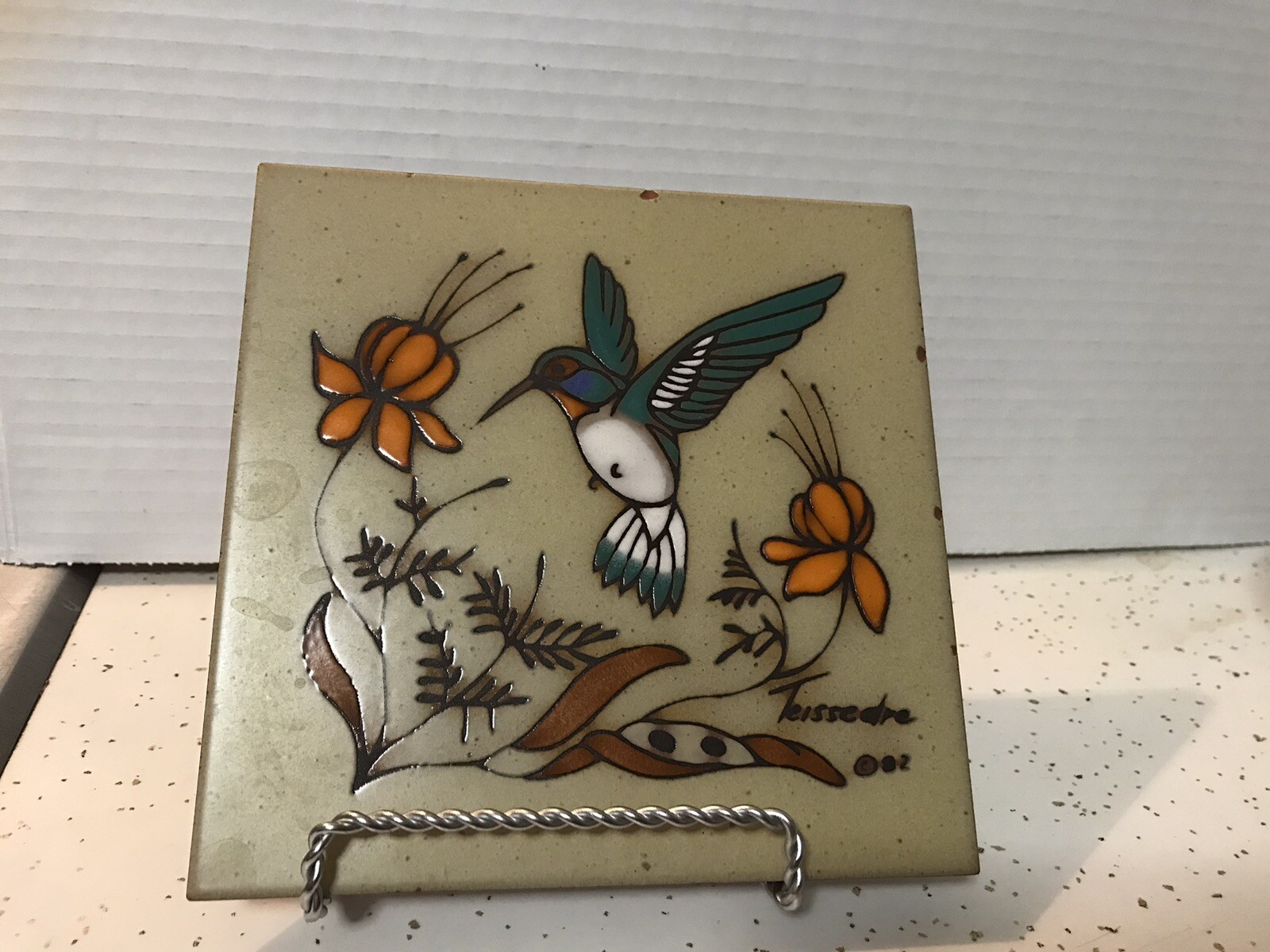 Vintage Cleo Teissedre Designs Hummingbird 6" Tile Art Trivet Hand ...