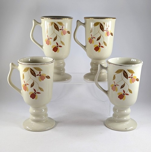Hall Jewel Tea Autumn Leaf Set of 4 Irish Coffee Footed Pedestal Mugs ...