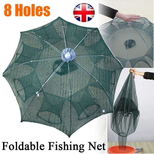 8 Holes Fishing Net Foldable Automatic Shrimp Cast Cage Crab Crayfish ...