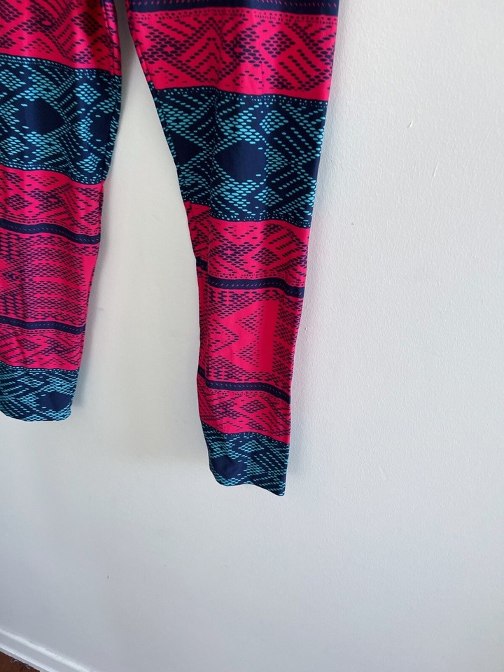Liquido Active Womens Leggings Size M Red Blue Pattern 3/4 Length ...