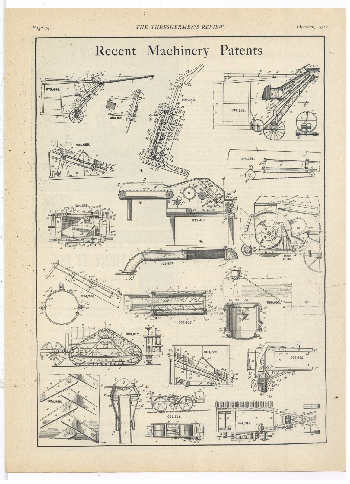 1911 Threshing Machinery Patents Page: Cutaway Views of New Inventions ...